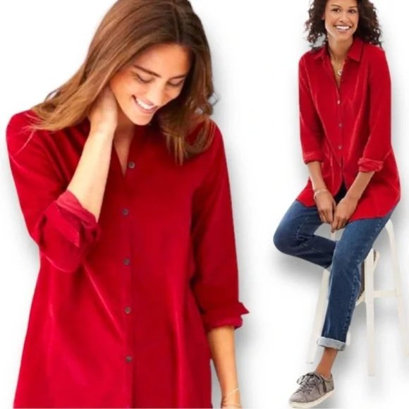 J. Jill | Tops | Jjill Corduroy Red Cottage Core Button Front Shirt ...